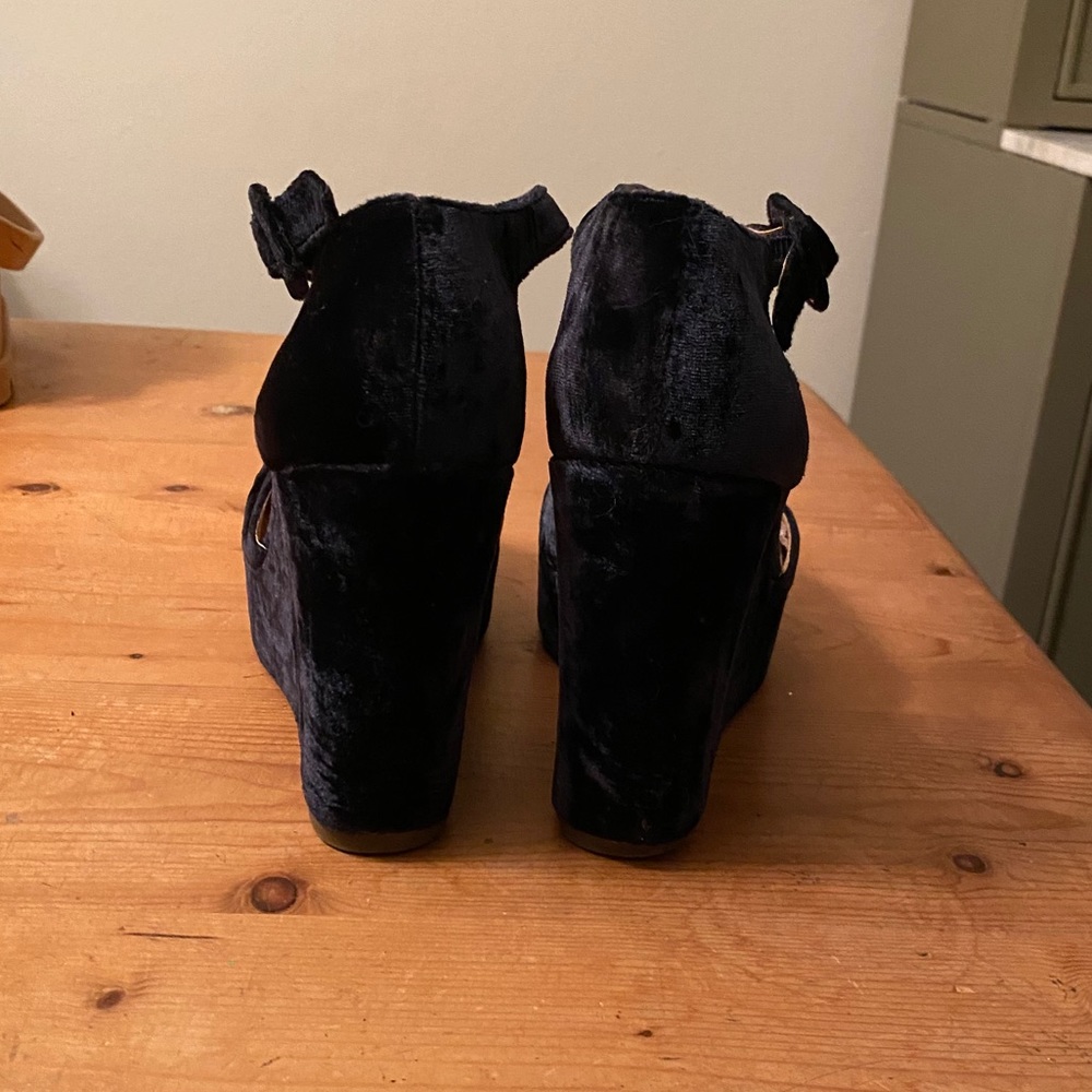 Asos Navy Blue Velvet Platform Wedges - Gem